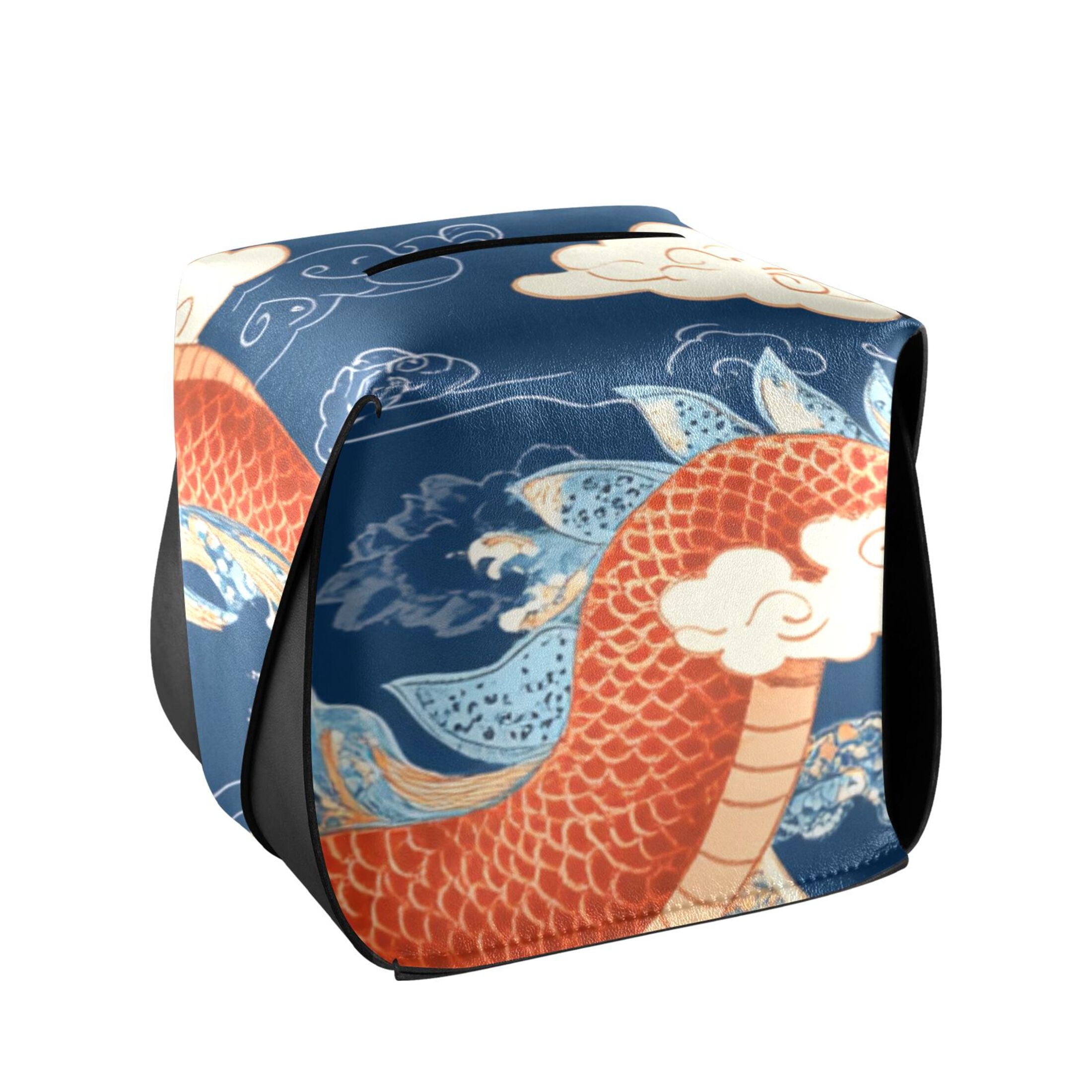 Red Dragon Pattern Tissue Box Cover Leather Square Rectangle Tissue Box ...
