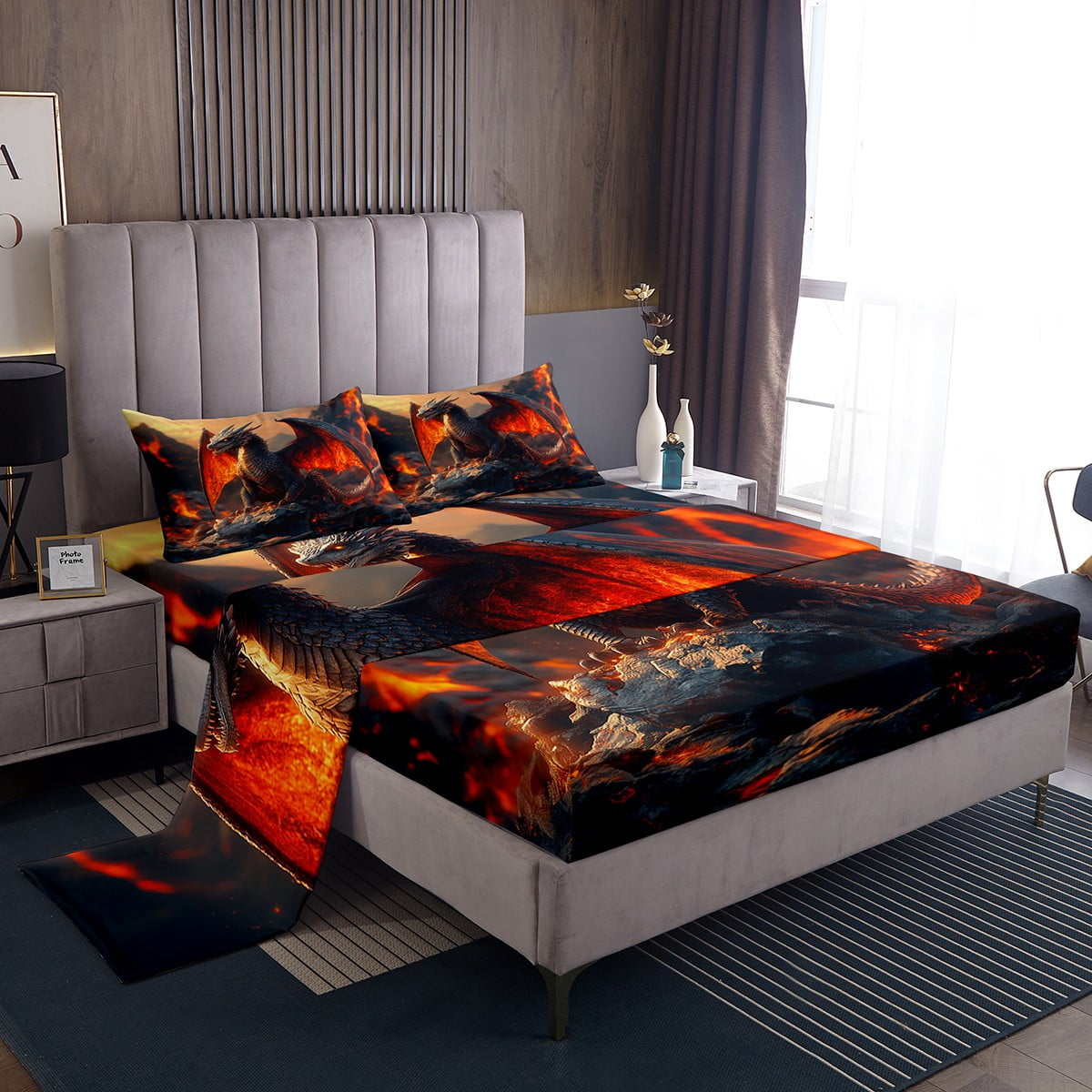Red Dragon Sheet Set Fire Dragon Sheets,Wildlfe Magical Animal King Bed ...