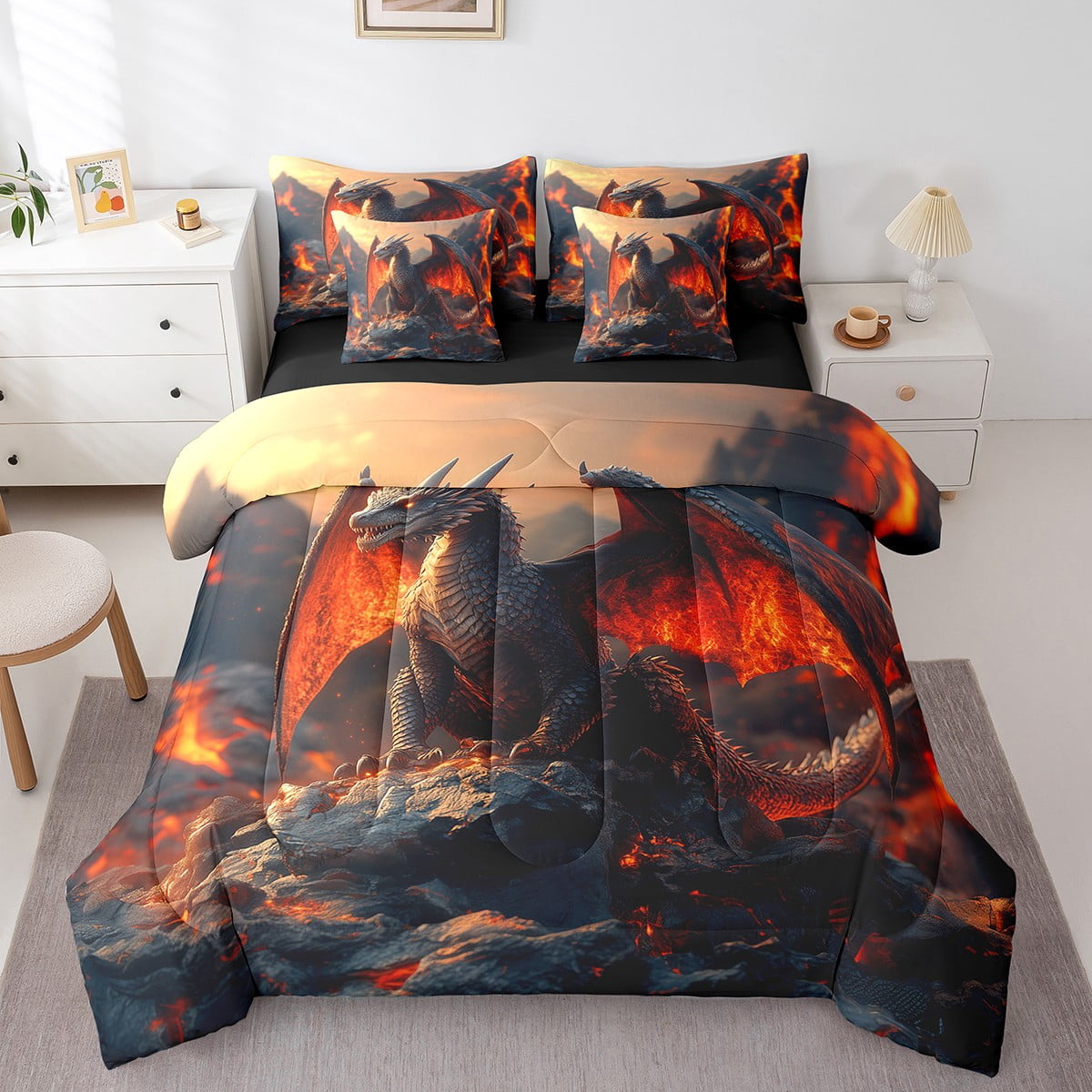 Red Dragon Comforter Set 7 Pieces Fire Dragon Bedding Set,Wildlfe ...