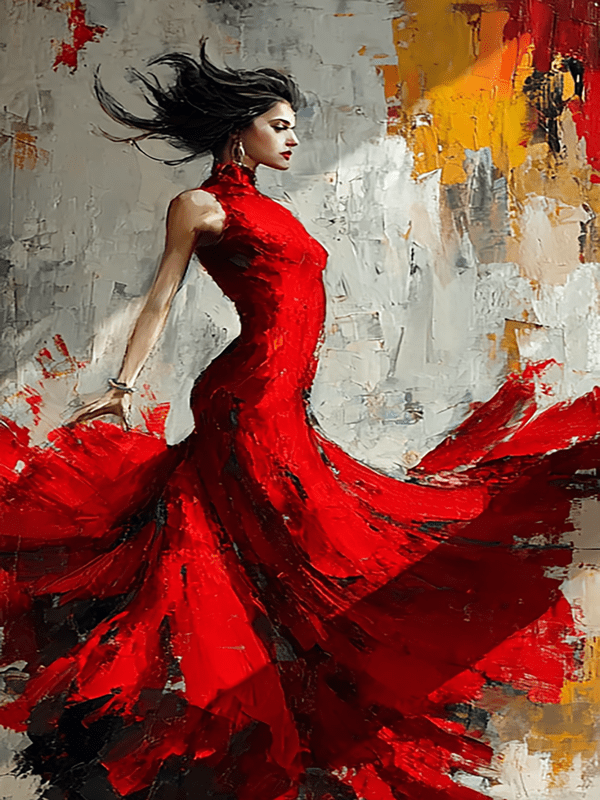Red Dress Flamenco Dancer Canvas Art, Modern Dance Portrait ...