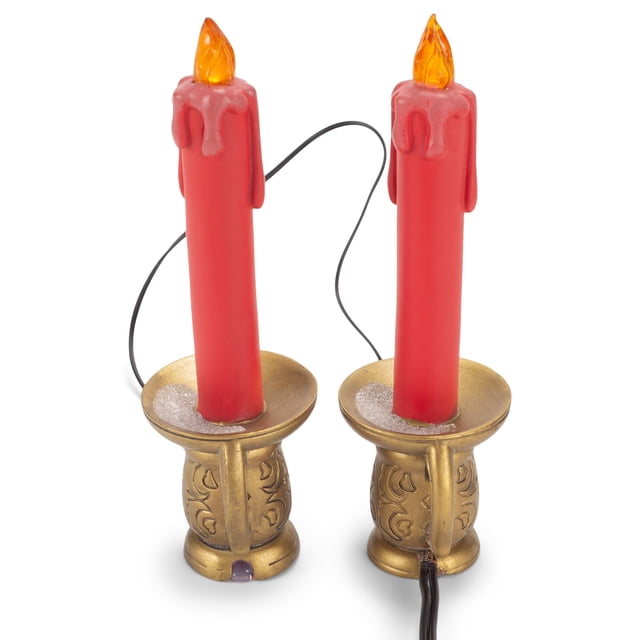 Red Dripping Candlestick Lighted 5 inch Resin Decorative Tabletop ...