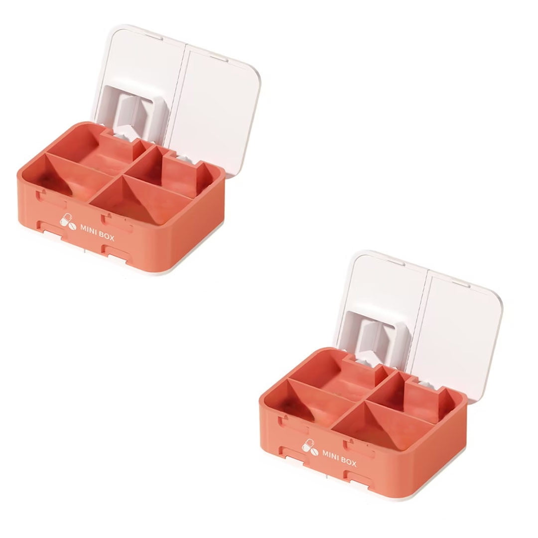 Red Dual-Chamber Pill Organizer With Cutting Blade Plastic Compact ...