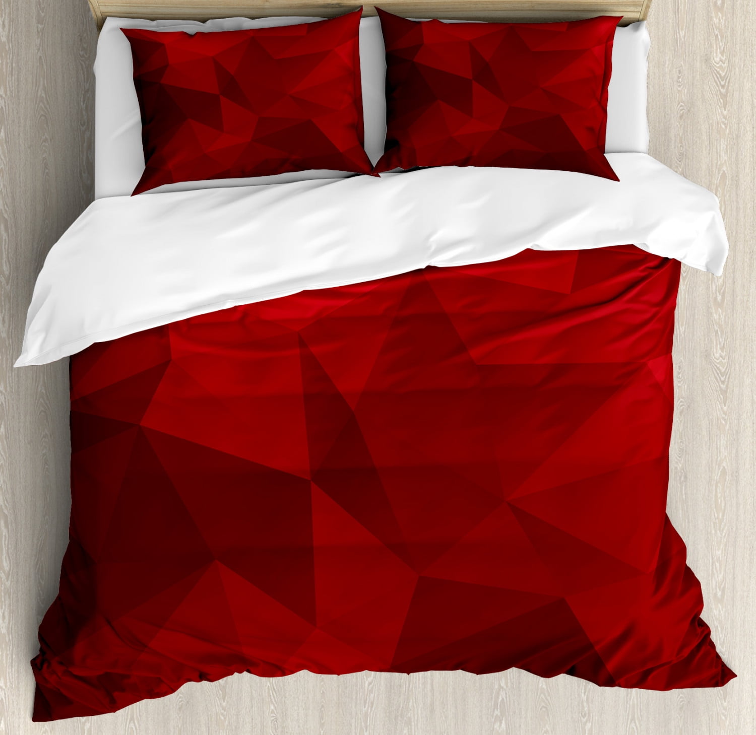 Red Duvet Cover Set Queen Size, Triangular Mosaic in Shades of Red with ...