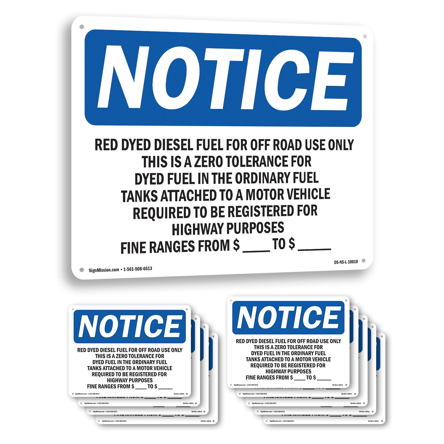 Red Dyed Diesel Fuel For Off Road Use Only OSHA Notice Aluminum Sign 14 ...