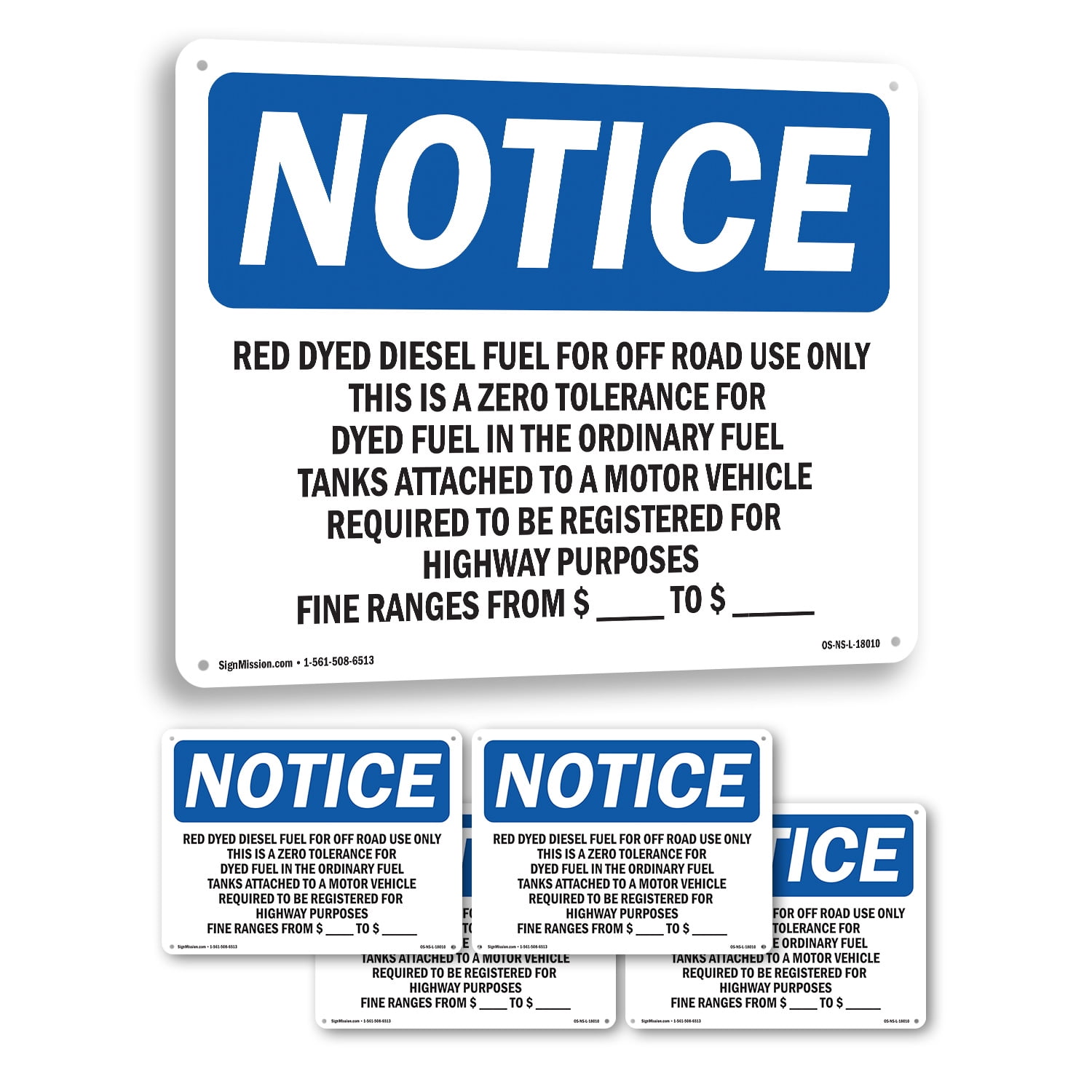 Red Dyed Diesel Fuel For Off Road Use Only OSHA Notice Aluminum Sign 24 ...