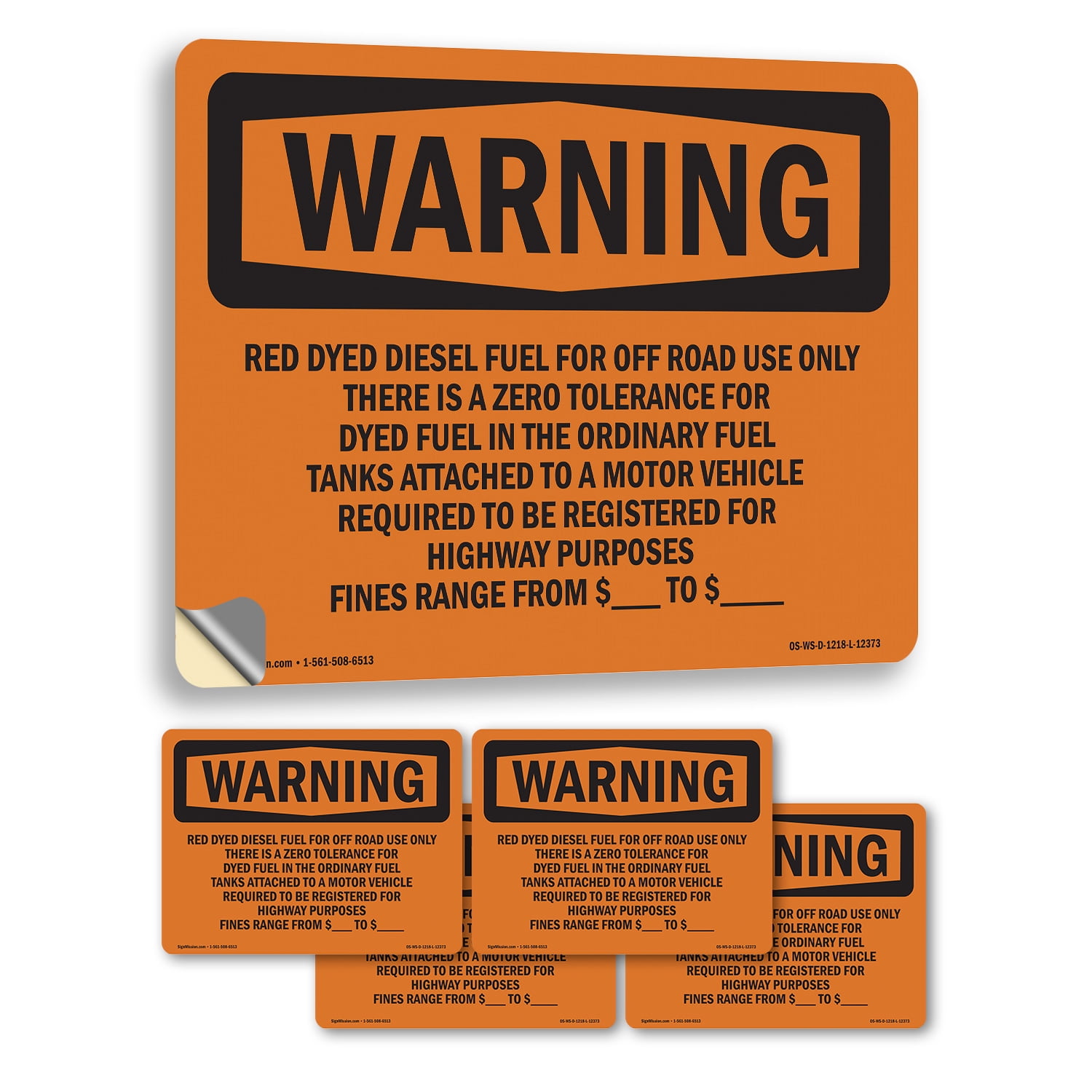 Red Dyed Diesel Fuel For Off Road Use Only OSHA WARNING Vinyl Decal ...