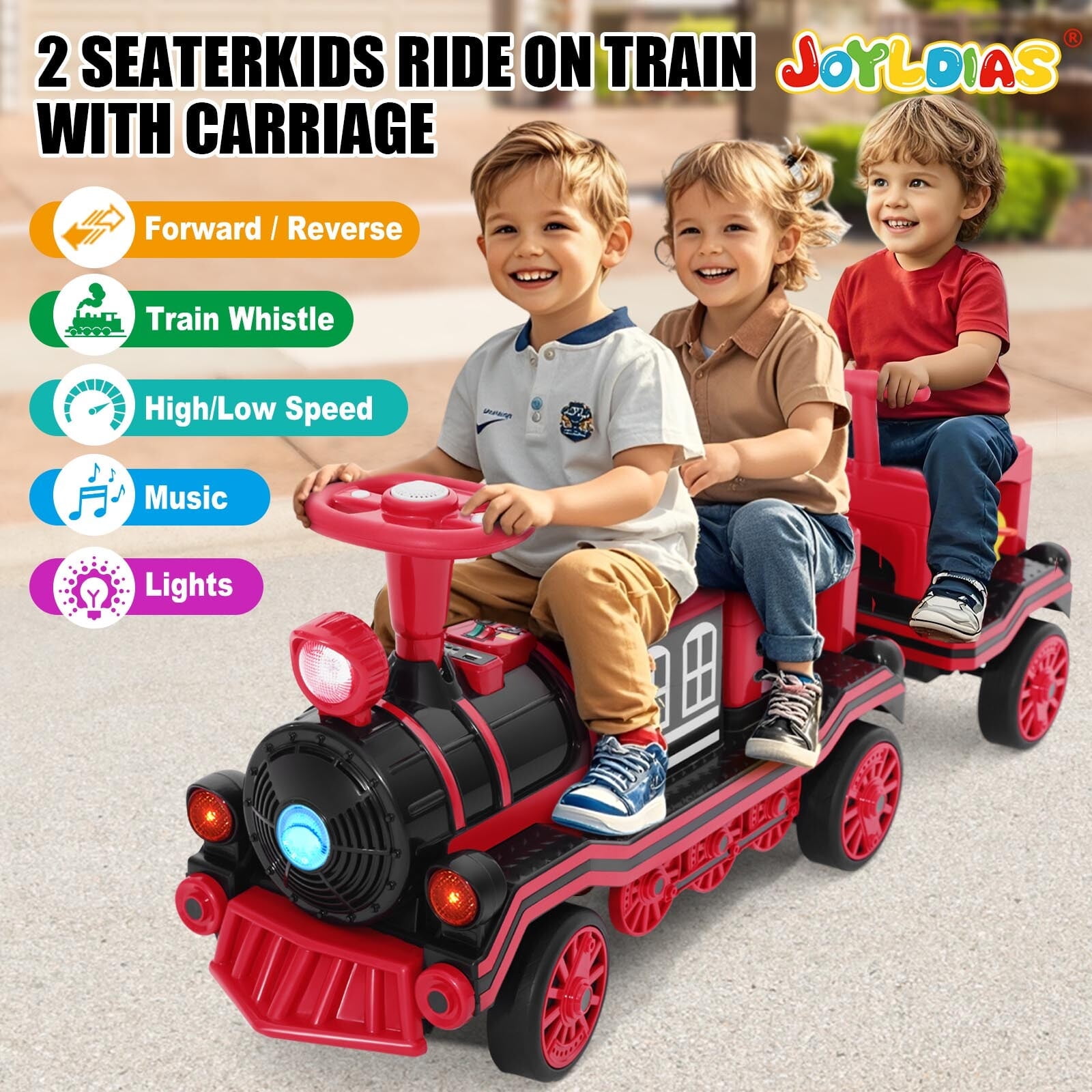 Red Electric 2-Seater 12V Kids Ride On Toy Train with Carriage 2 Speeds ...