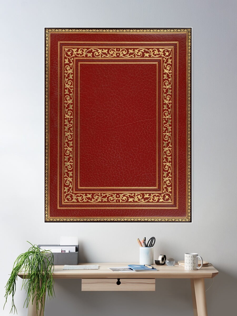 Red Embossed Leather Book Cover With Gold Inlay Border Design Poster ...