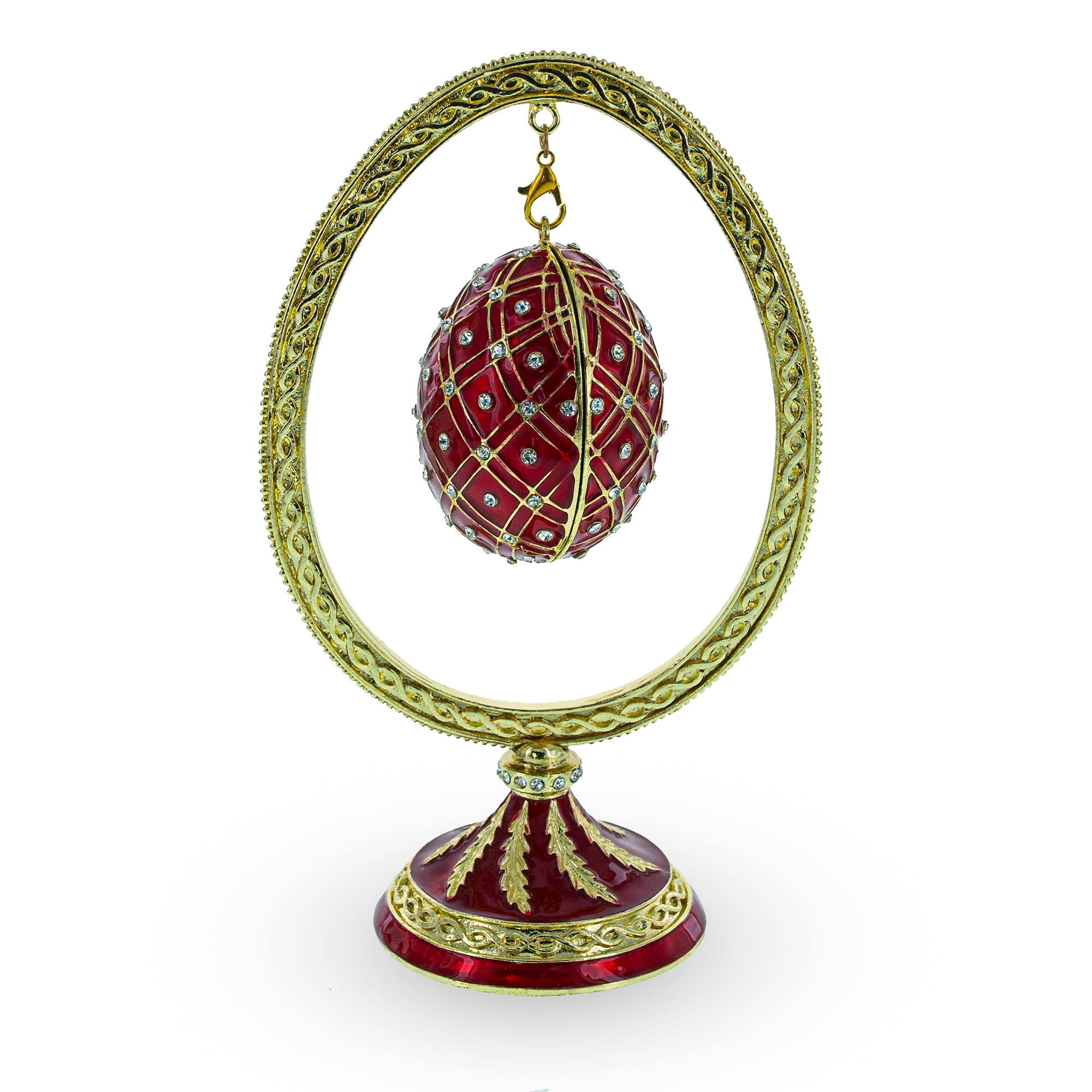 Red Enamel Jeweled Easter Egg in the Egg Shaped Display Holder Figurine ...
