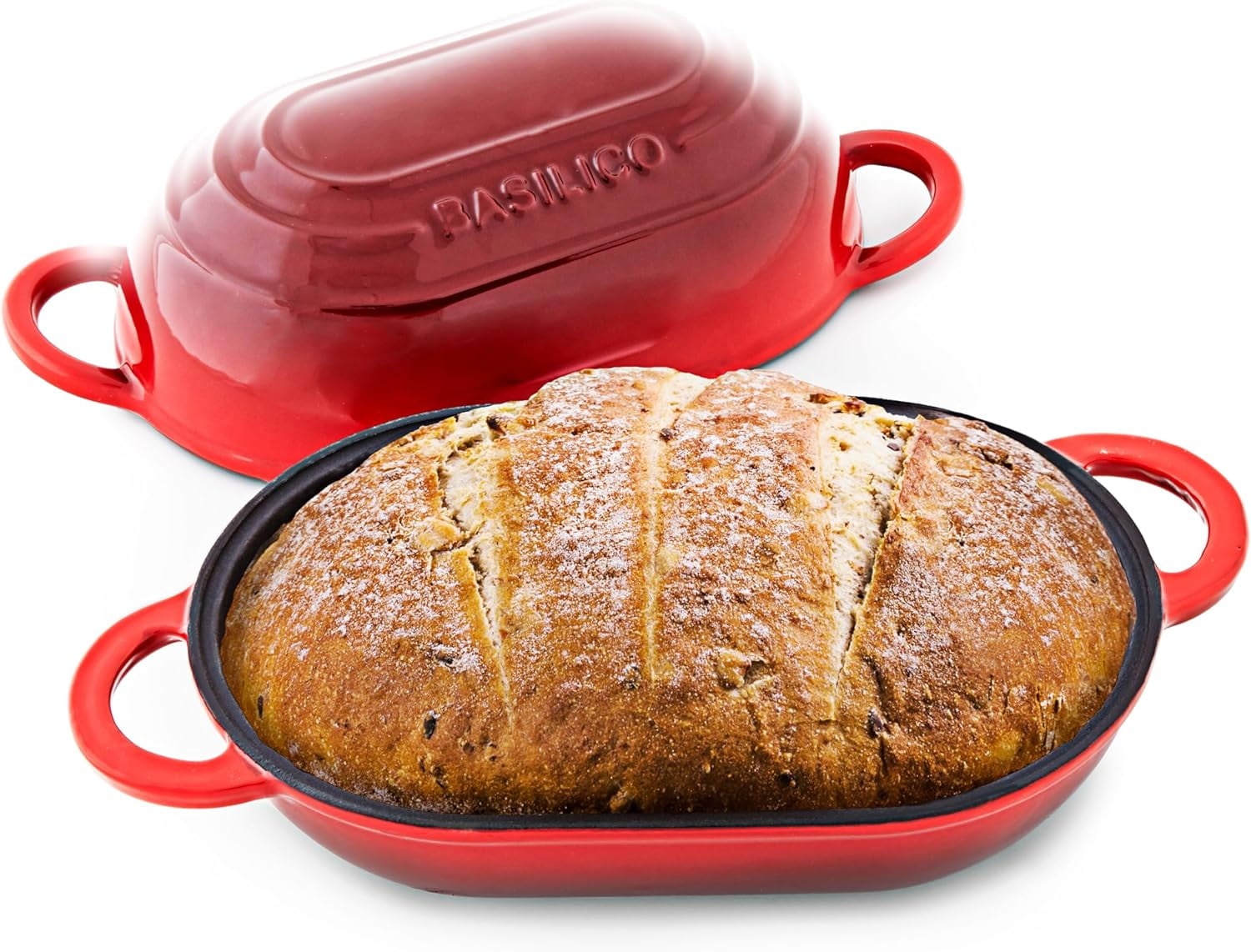 Red Enameled Cast Iron Bread Oven, Non-Stick Single Loaf Cast Iron ...