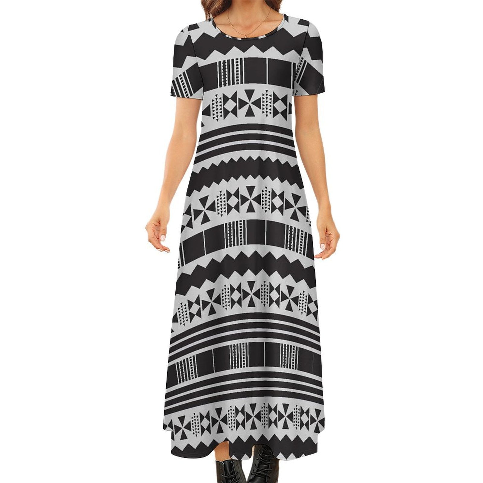 Red Ethnic Aztec Dress Retro Print Kawaii Maxi Dress Aesthetic Boho ...