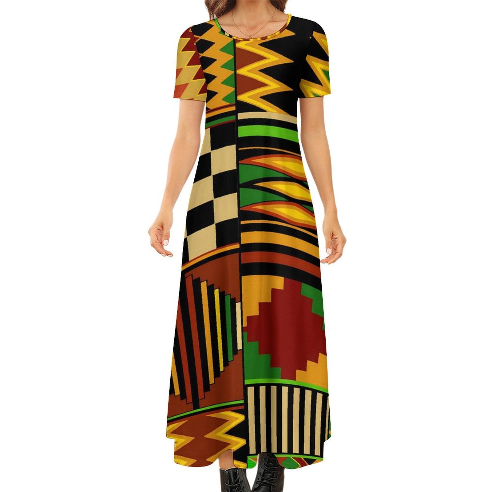 Red Ethnic Aztec Dress Retro Print Kawaii Maxi Dress Aesthetic Boho ...