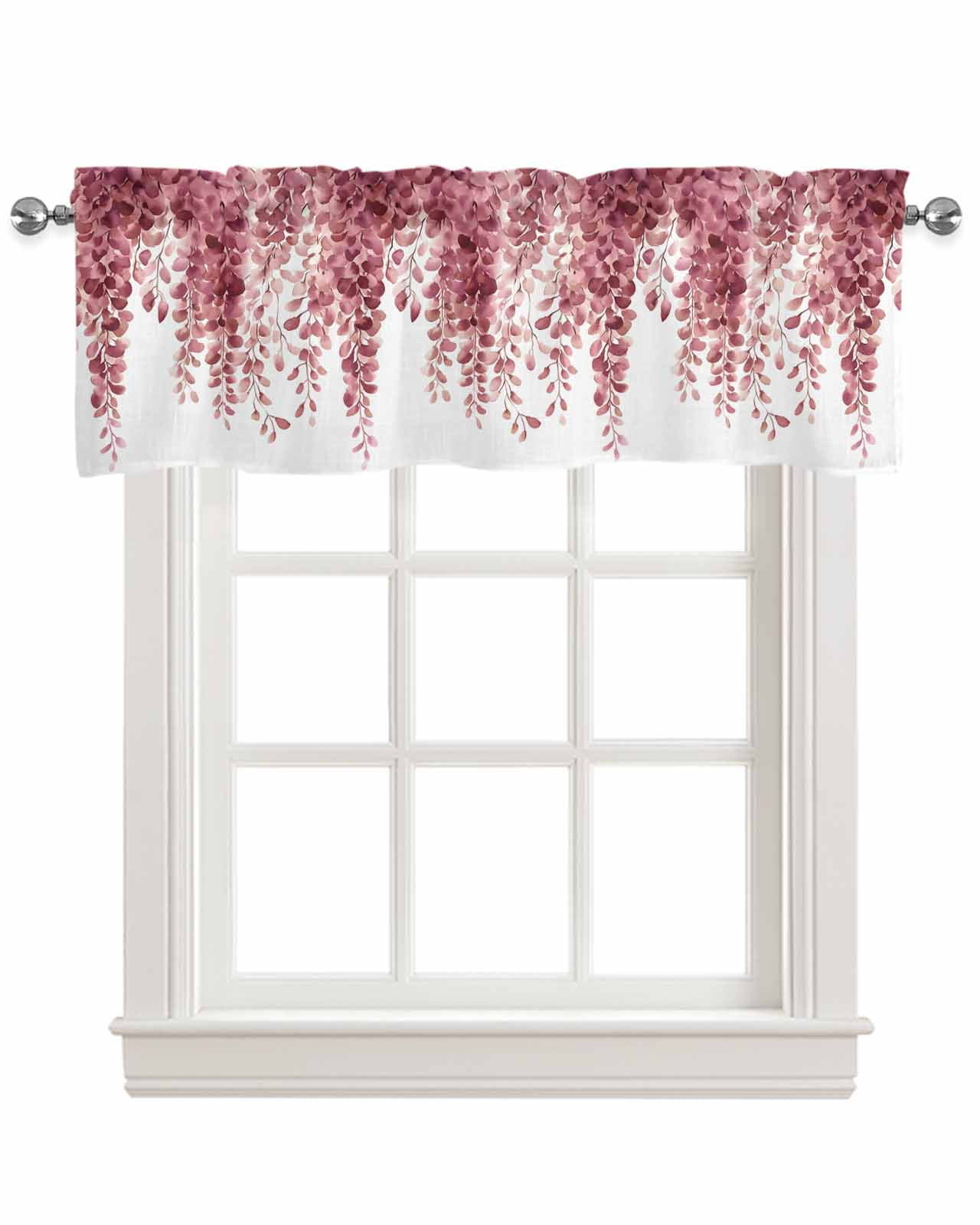 Red Eucalyptus Leaf Kitchen Valances for Windows Farmhouse Linen Window ...