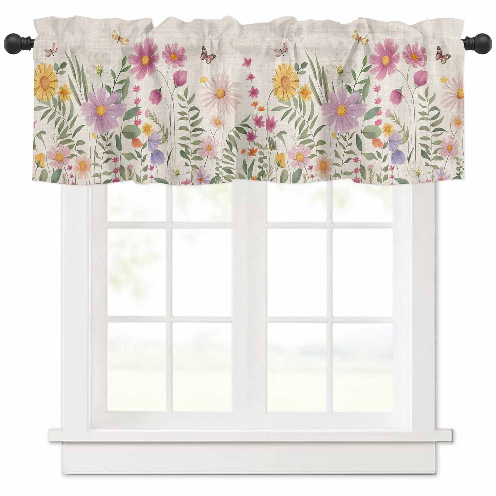 Red Eucalyptus Leaf Valances for Windows Farmhouse Kitchen Curtains ...