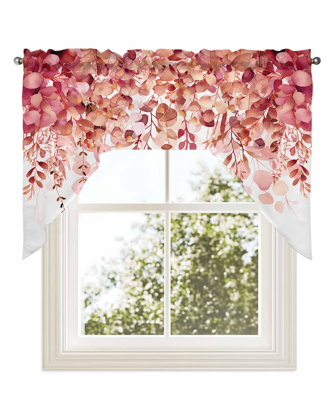 Red Eucalyptus Leaves Kitchen Curtains Swag Valance for Windows ...