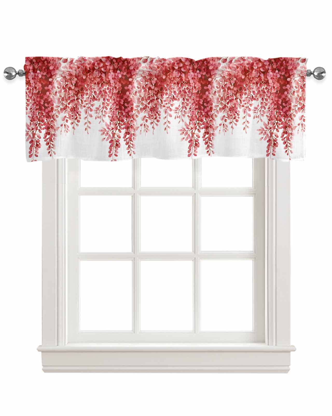 Red Eucalyptus Leaves Kitchen Valances for Windows Farmhouse Linen ...