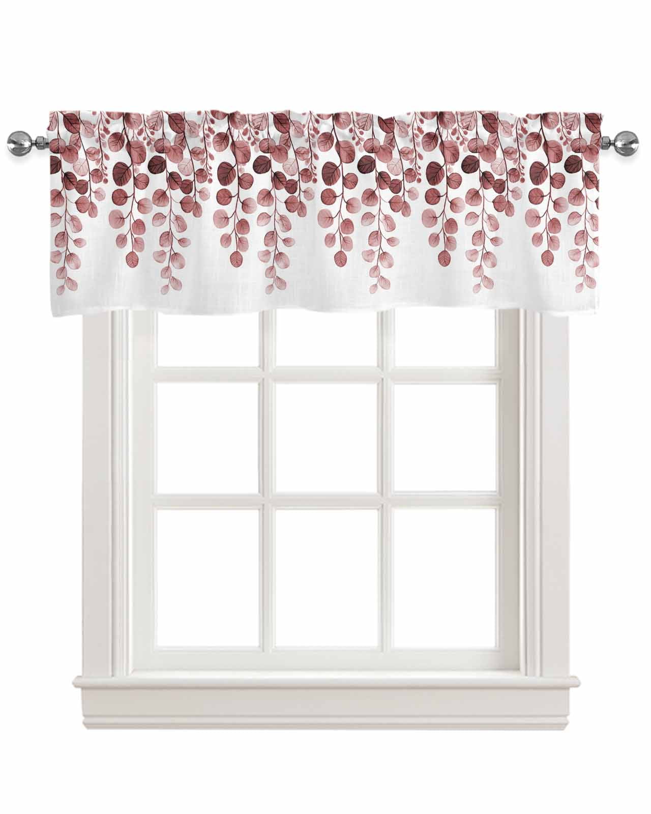 Red Eucalyptus Leaves Kitchen Valances for Windows Farmhouse Linen ...