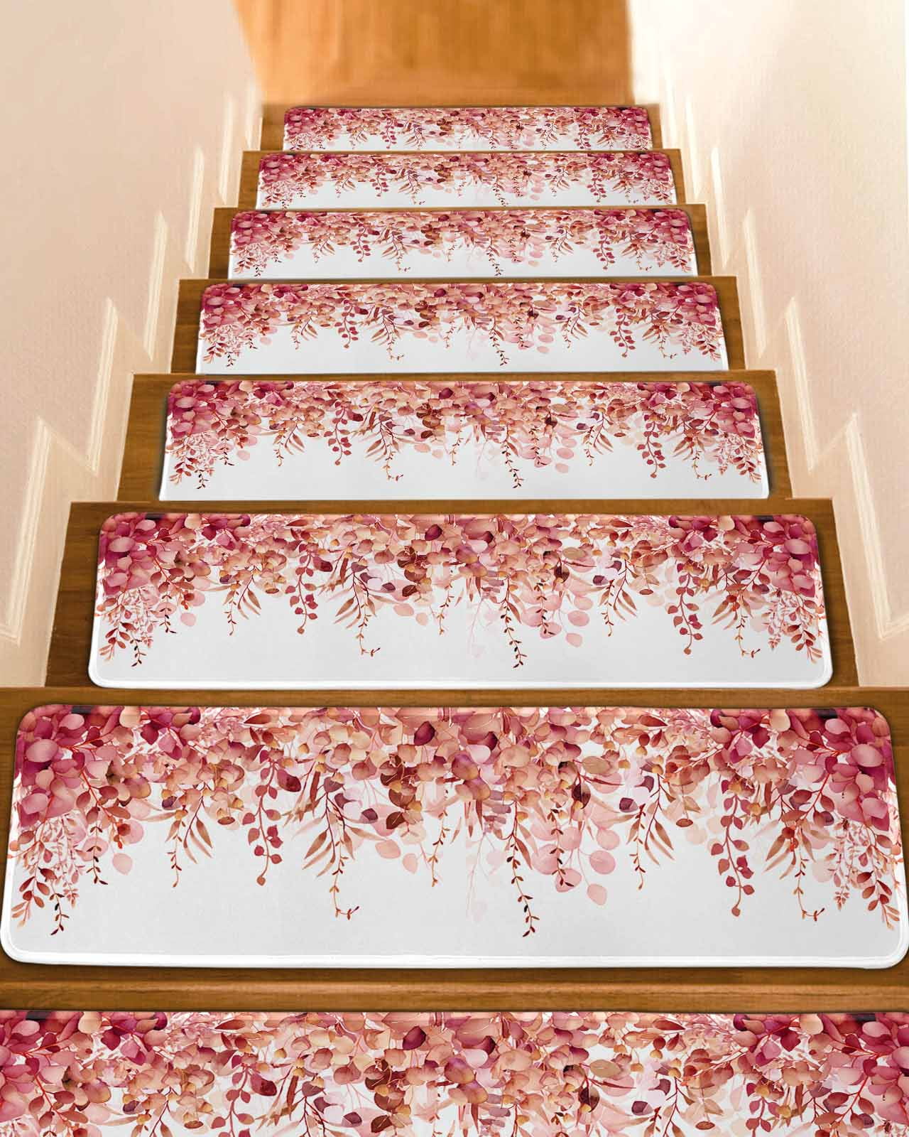 Red Eucalyptus Leaves Stair Treads for Wooden Steps Indoor Runner Rug ...
