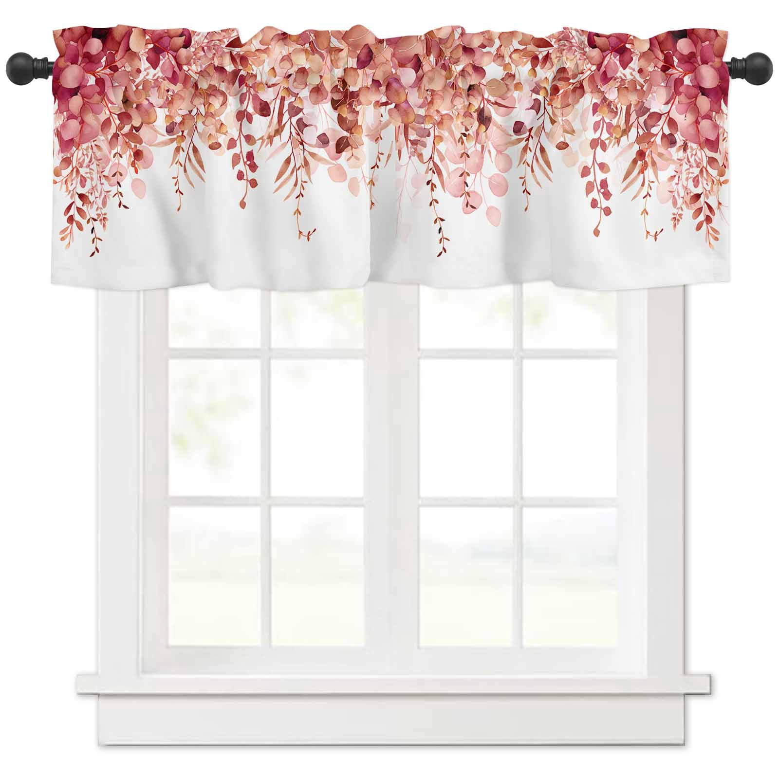 Red Eucalyptus Leaves Valances for Windows Farmhouse Kitchen Curtains ...
