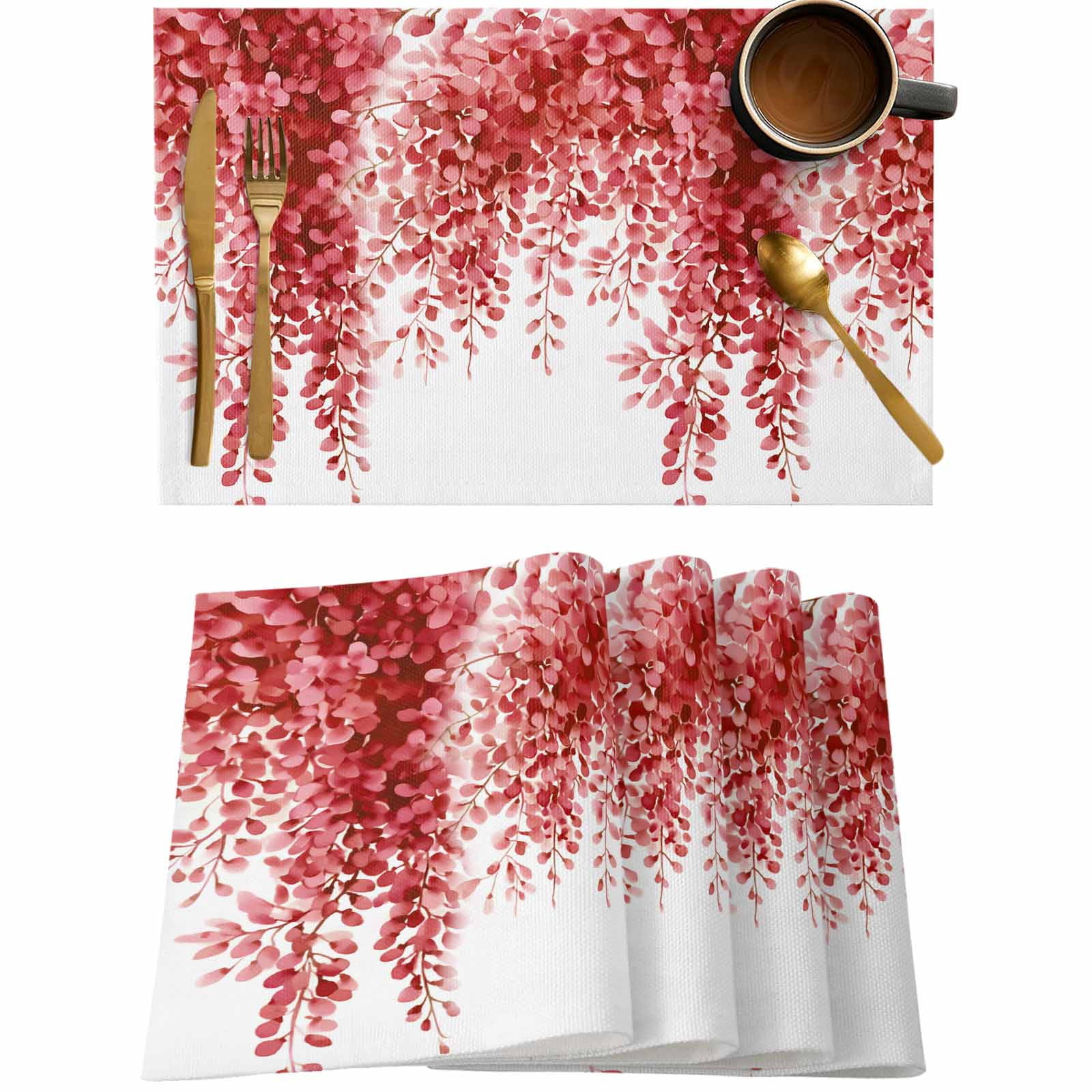 Red Eucalyptus Leaves on White Placemats Set of 4,Wipeable Washable ...