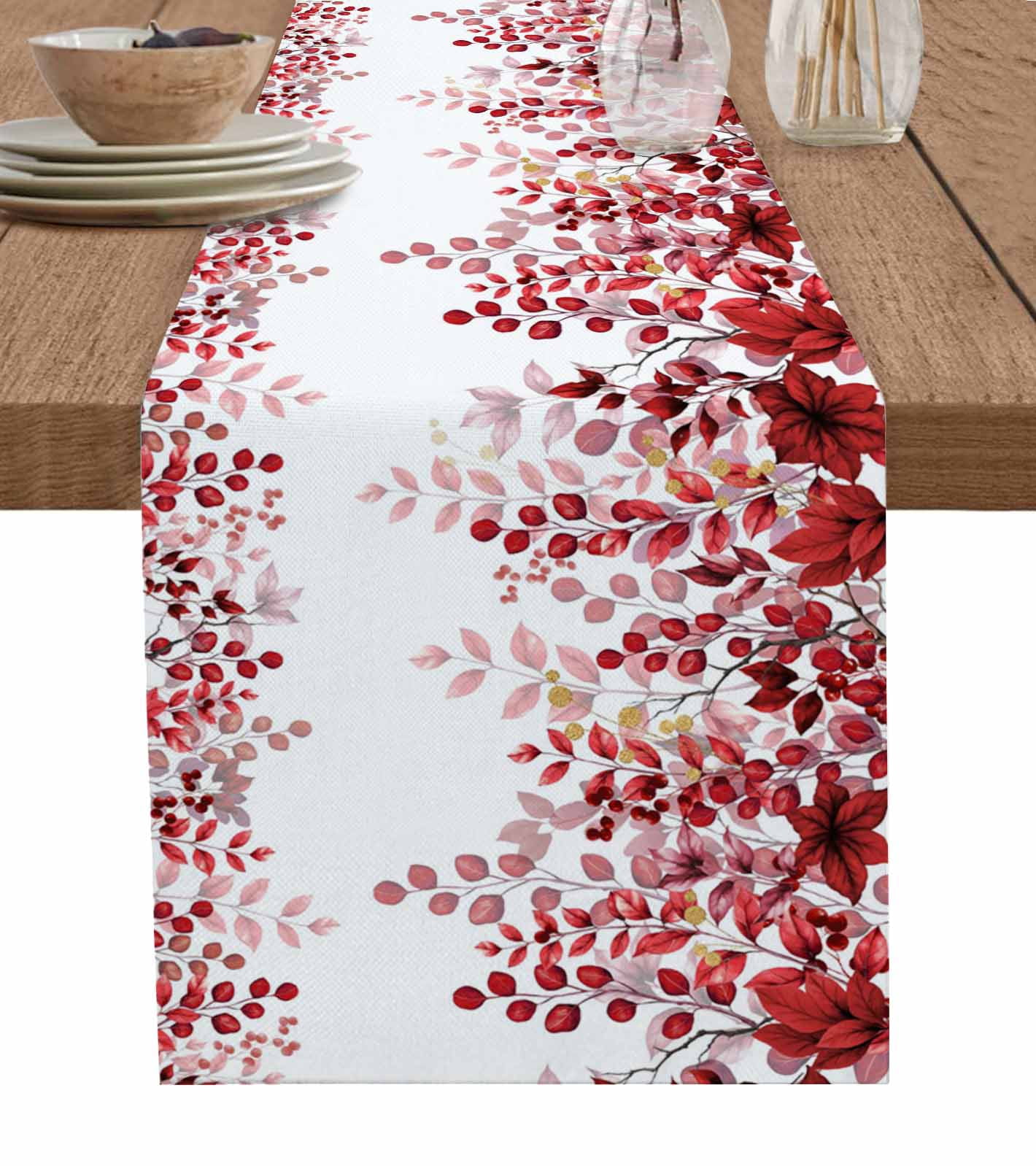 Red Eucalyptus Short Table Runners 48 Inches, Cotton Linen Fabric Table ...