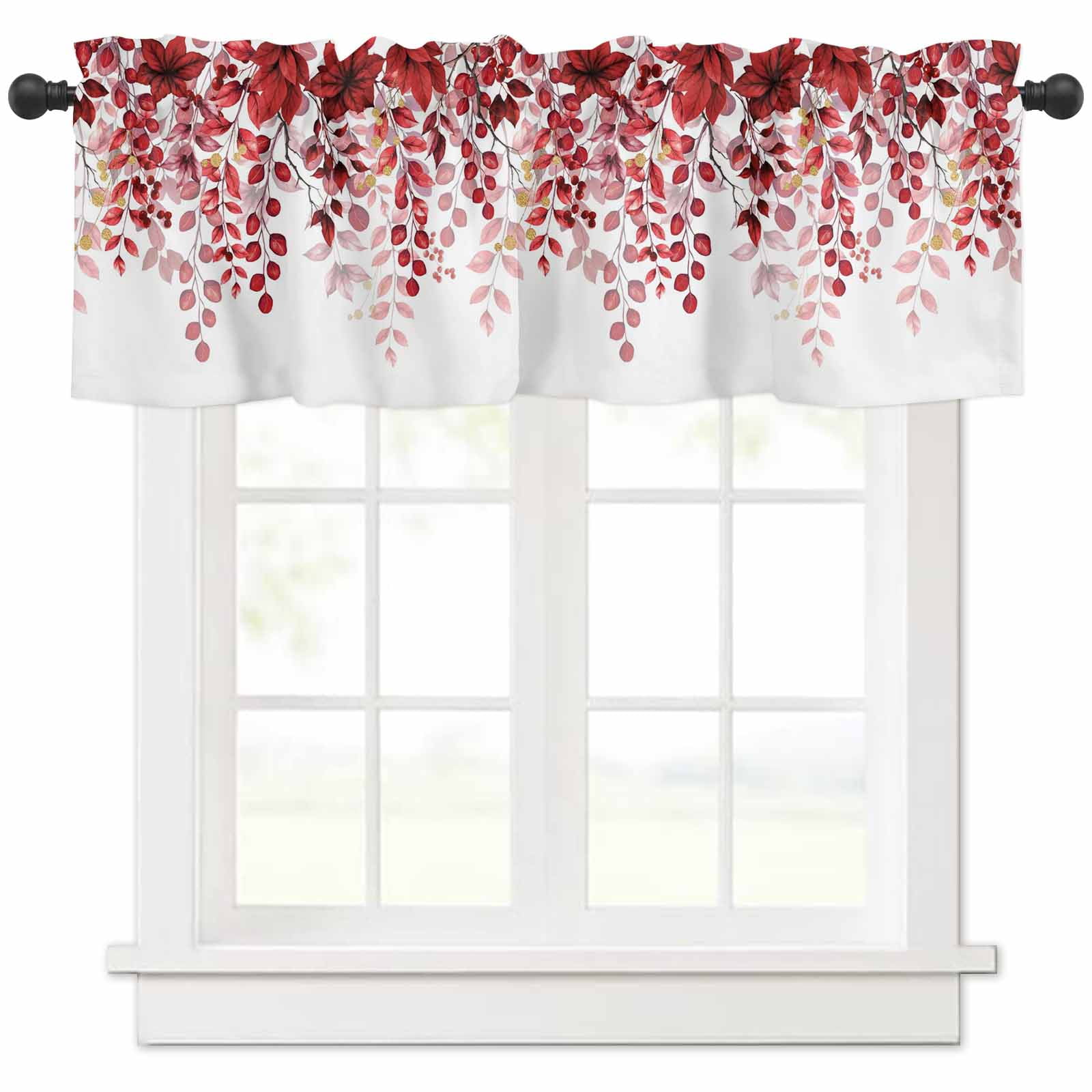 Red Eucalyptus Valances for Windows Farmhouse Kitchen Curtains Valances ...