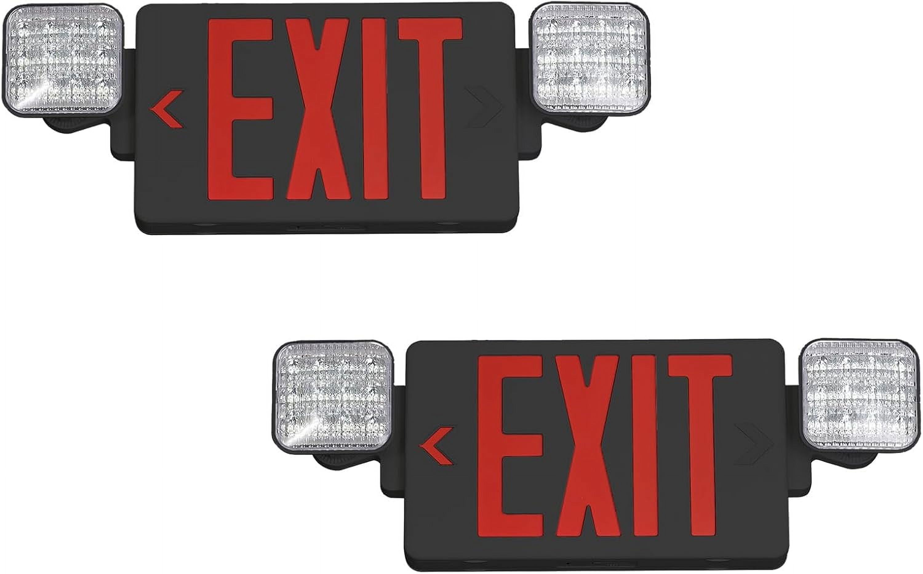 Red Exit Sign with Emergency Light, Black Housing, Two Adjustable ...
