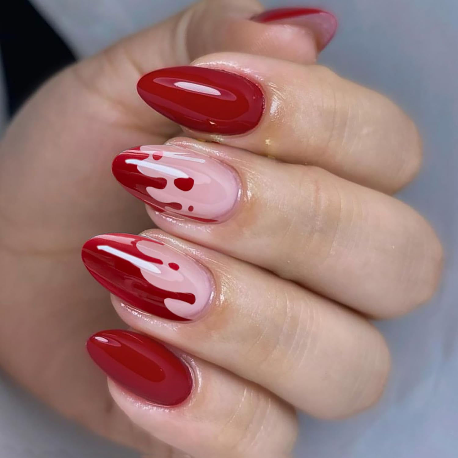Red Fake Nails Halloween Press on Nails Glossy Glue on Nails Medium ...