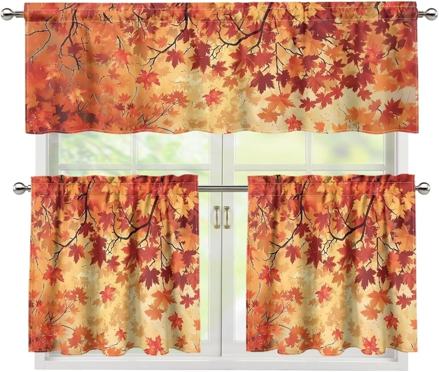 Red Fall Thanksgiving Day Cafe Curtains Over Sink,Modern Style Pleat ...