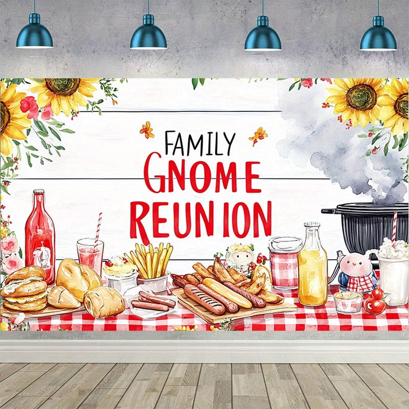 Red Family Gathering Backdrop Sunflowers FAMILY Gnome REUNION ...