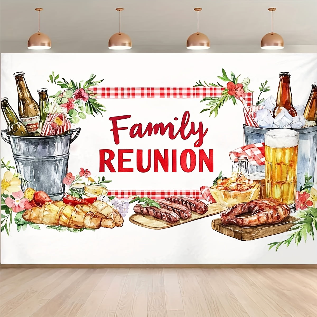 Red Family Reunion Backdrop Watercolor Family Picnic Photography ...