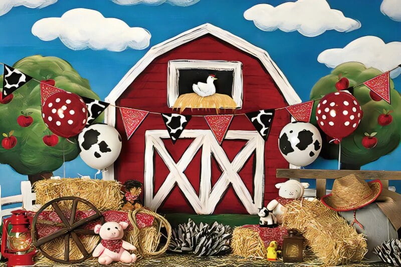 Red Farm Backdrop For Photography Farmhouse Barn Windmill Animal Baby ...