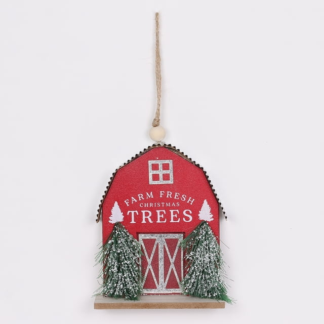 Red Farm Fresh Trees Barn Christmas Ornament, 4.75 in, by Holiday Time ...