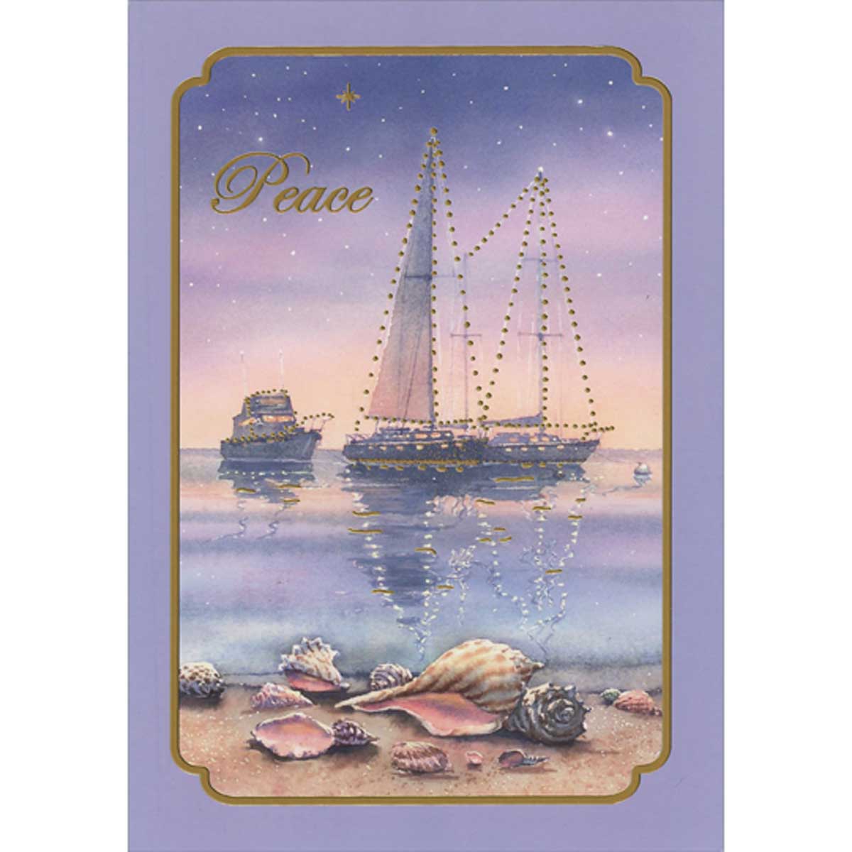 Red Farm Studios Peace: Sailboat and Yacht Under Starry Sky Near Shells ...