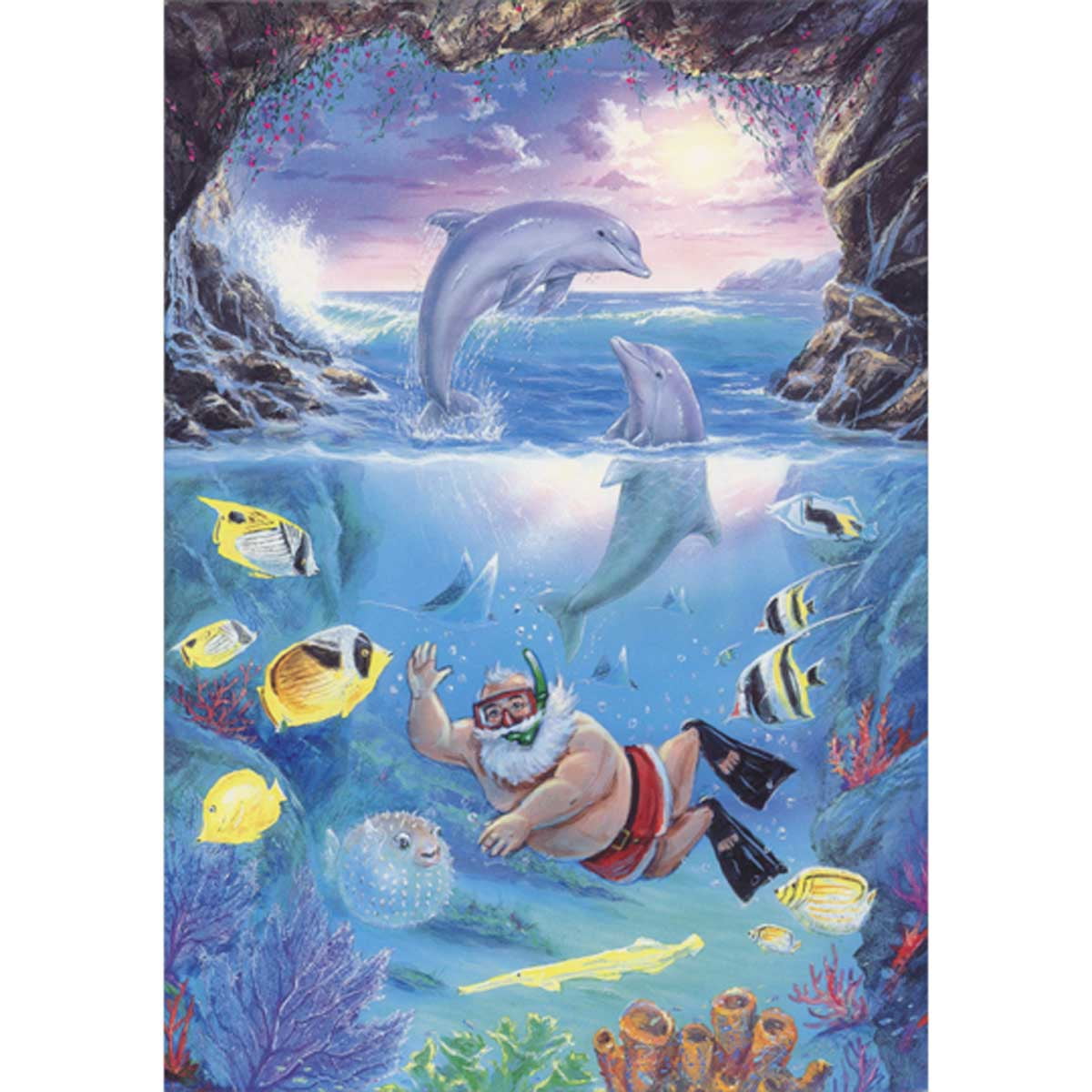 Red Farm Studios Santa Snorkeling with Playful Dolphins and Colorful ...