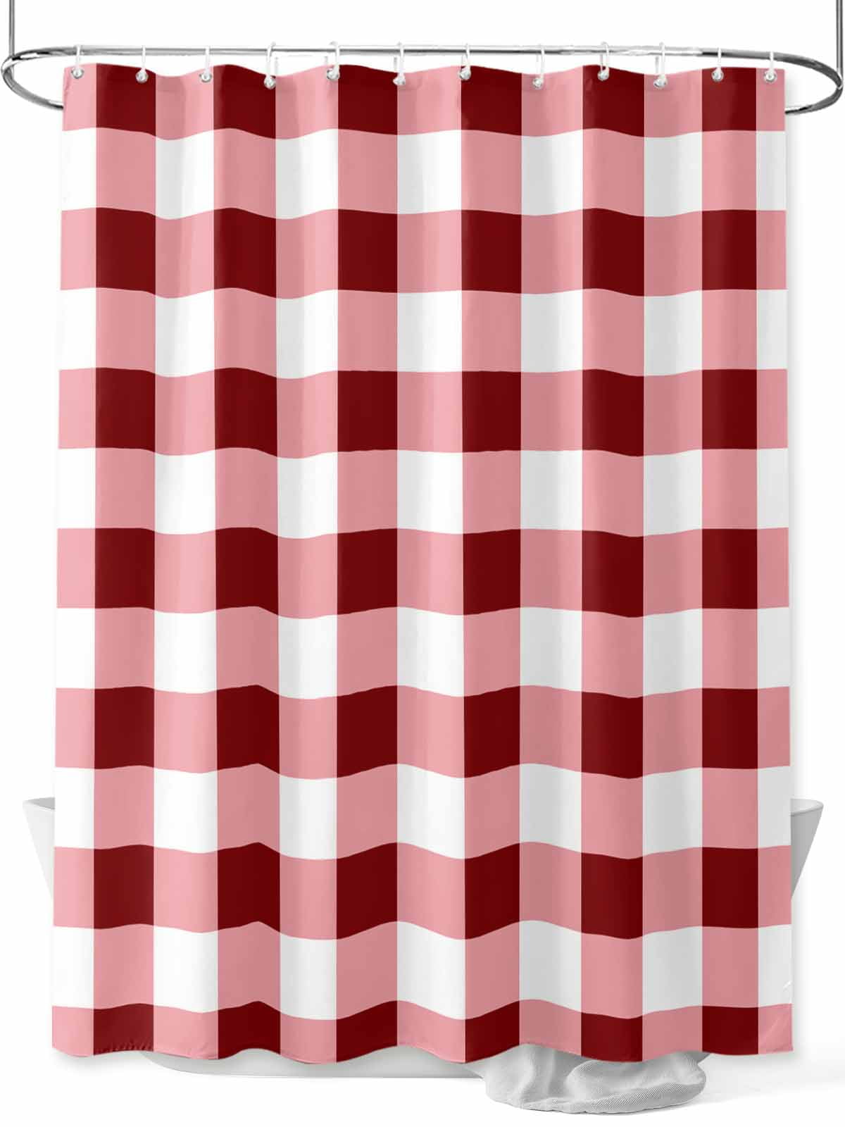 Red Farmhouse Shower Curtain Set with Hook Washable Cloth Polyester ...
