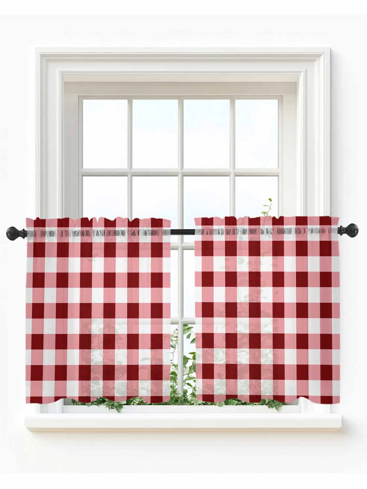 Red Farmhouse Tier Curtains 36 Inch Length,Sheer Curtains for Bedroom ...