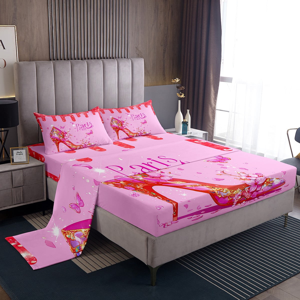Red Fashion Sheets for Women Pink Butterfly Bed Sheets Modern Girly ...