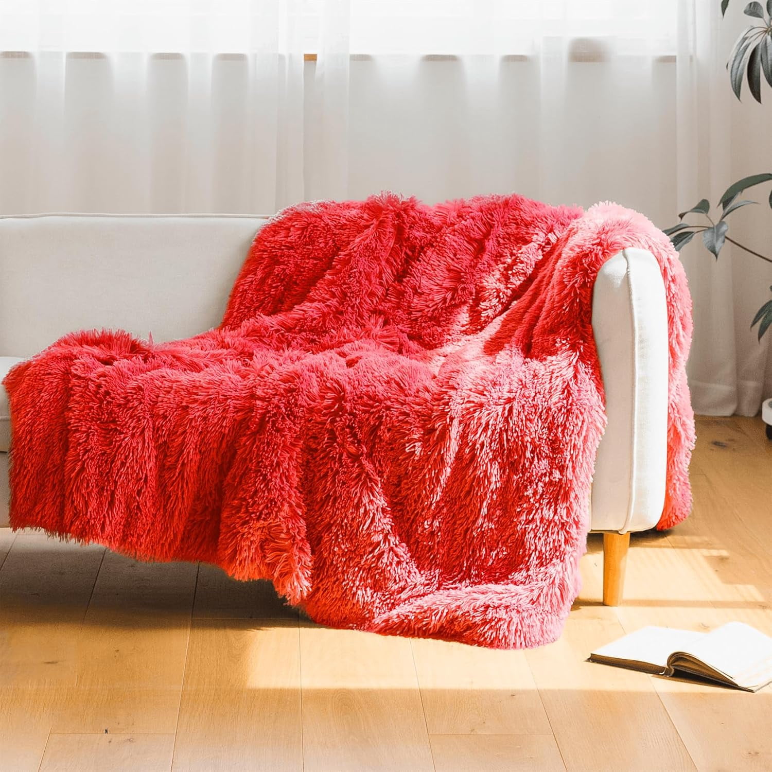 Red Faux Fur Throw Blanket, Red 50" x 60" Fluffy Blanket Throw, Shaggy ...