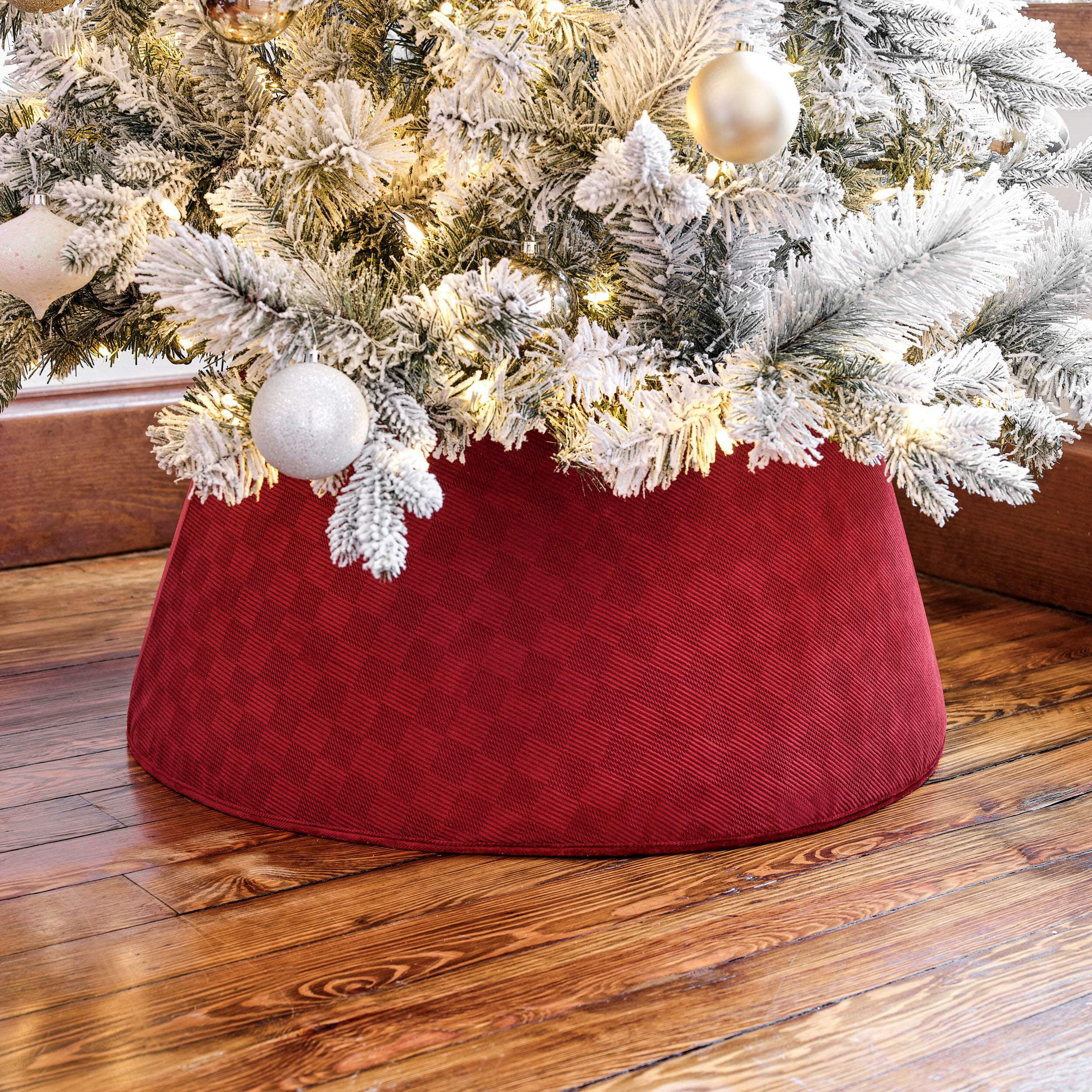 Red Faux Suede Checkerboard Roll-Up Christmas Tree Collar - 26 ...