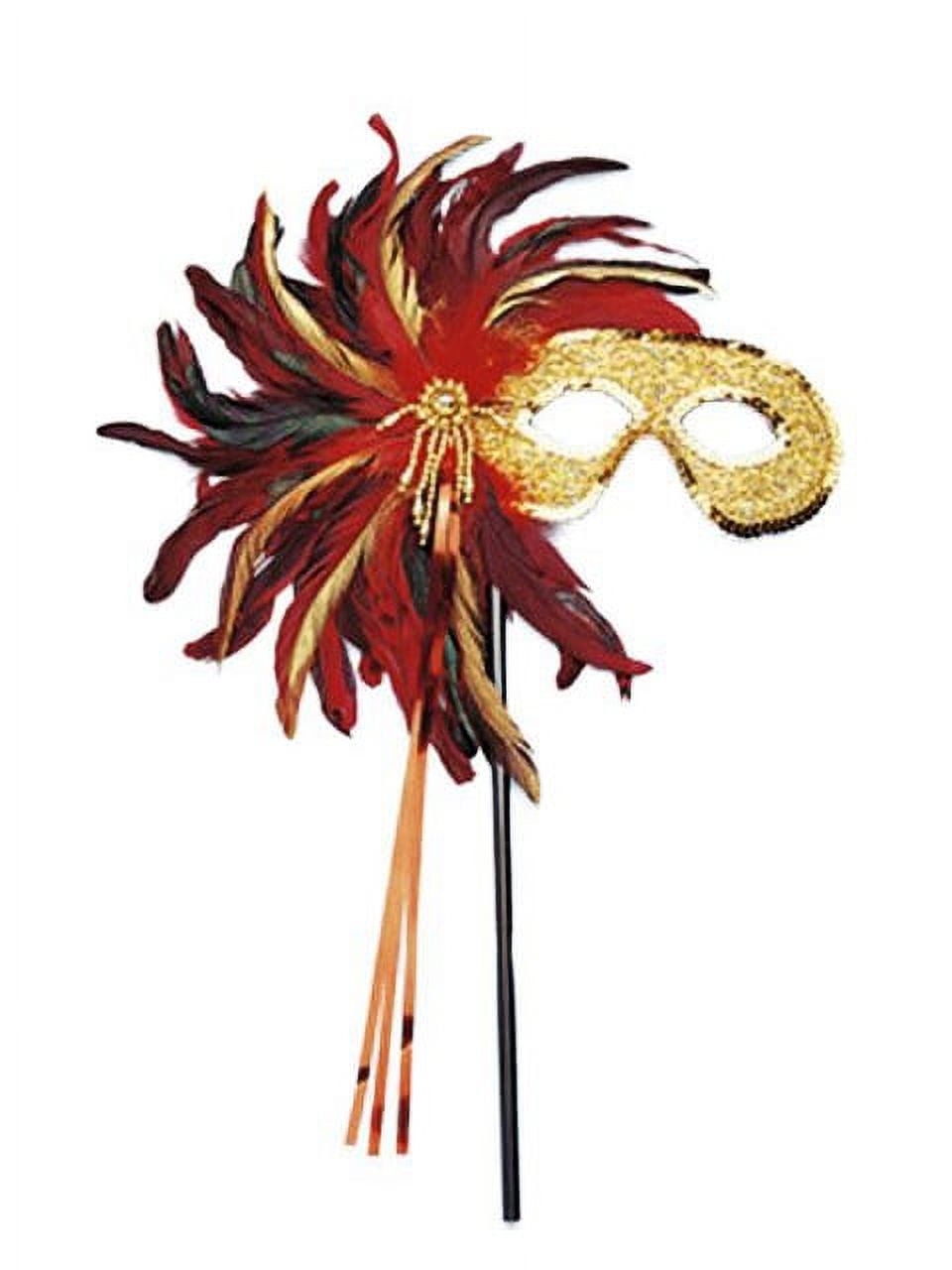 Red Feather Mask With Stick Costume Accessory - Walmart.com
