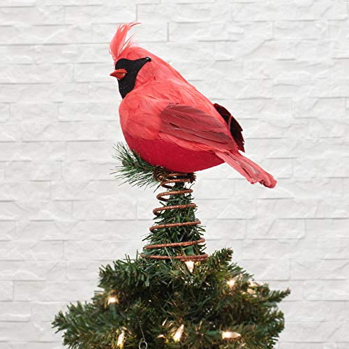 Red Feathered Cardinal 10 inch Metal Holiday Christmas Tree Topper ...