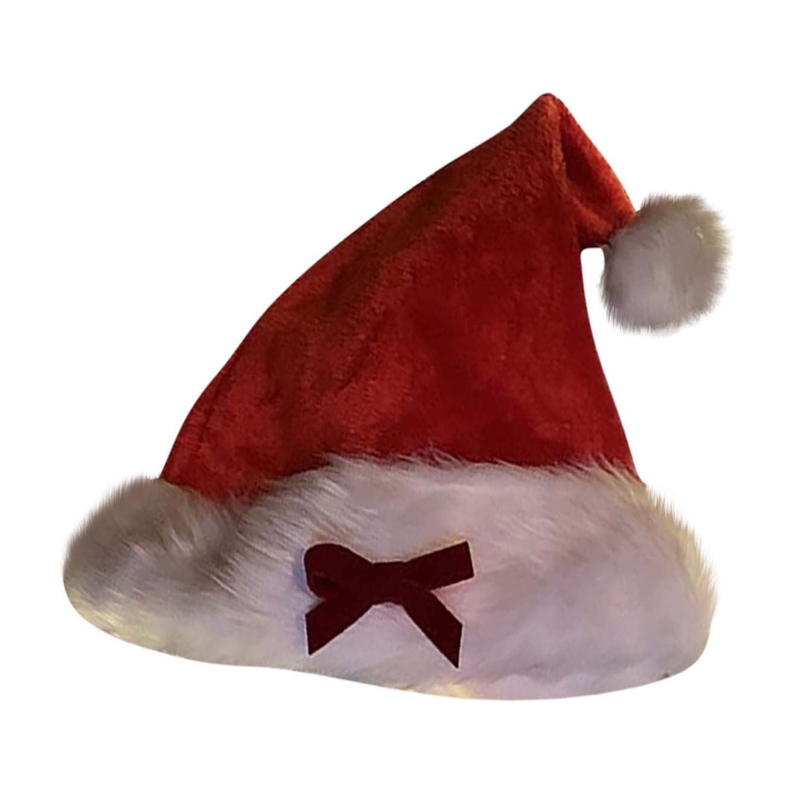 Red Festive Santa Hat With Plush Material And Bow Accent For Christmas ...