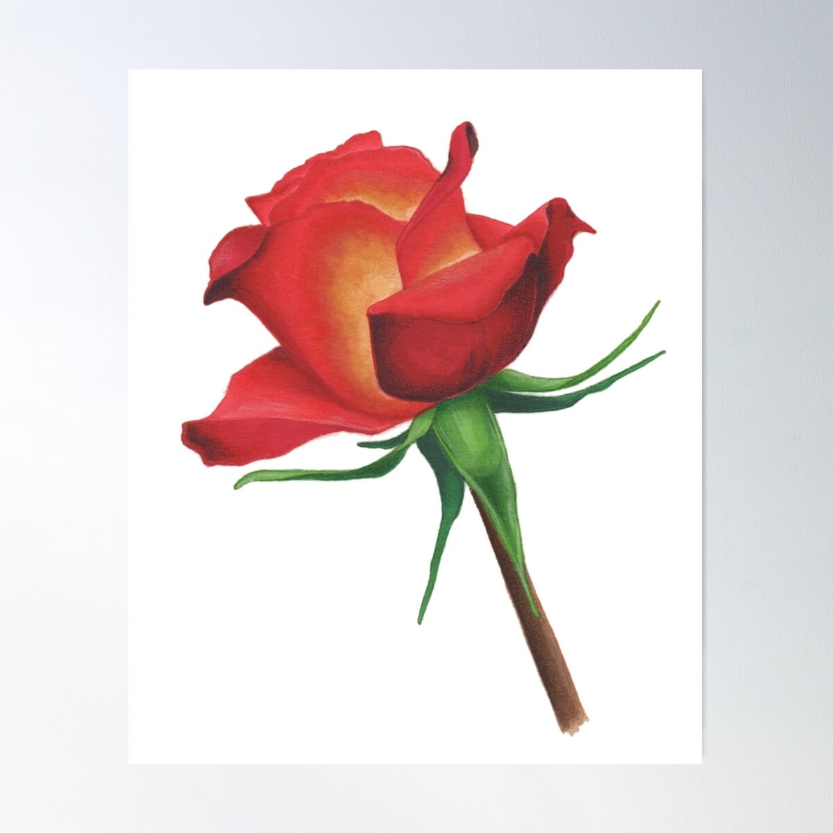 Red Fiery Rose Poster Wall Art, Modern Wall Decor For Living Room ...