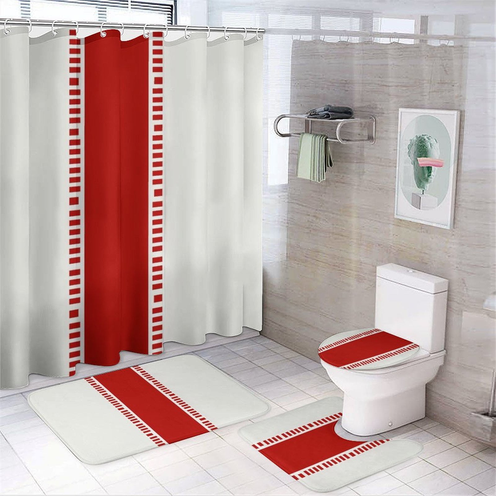 Red Filmstrip Border Design Shower Curtain Waterproof Bathroom Curtain ...