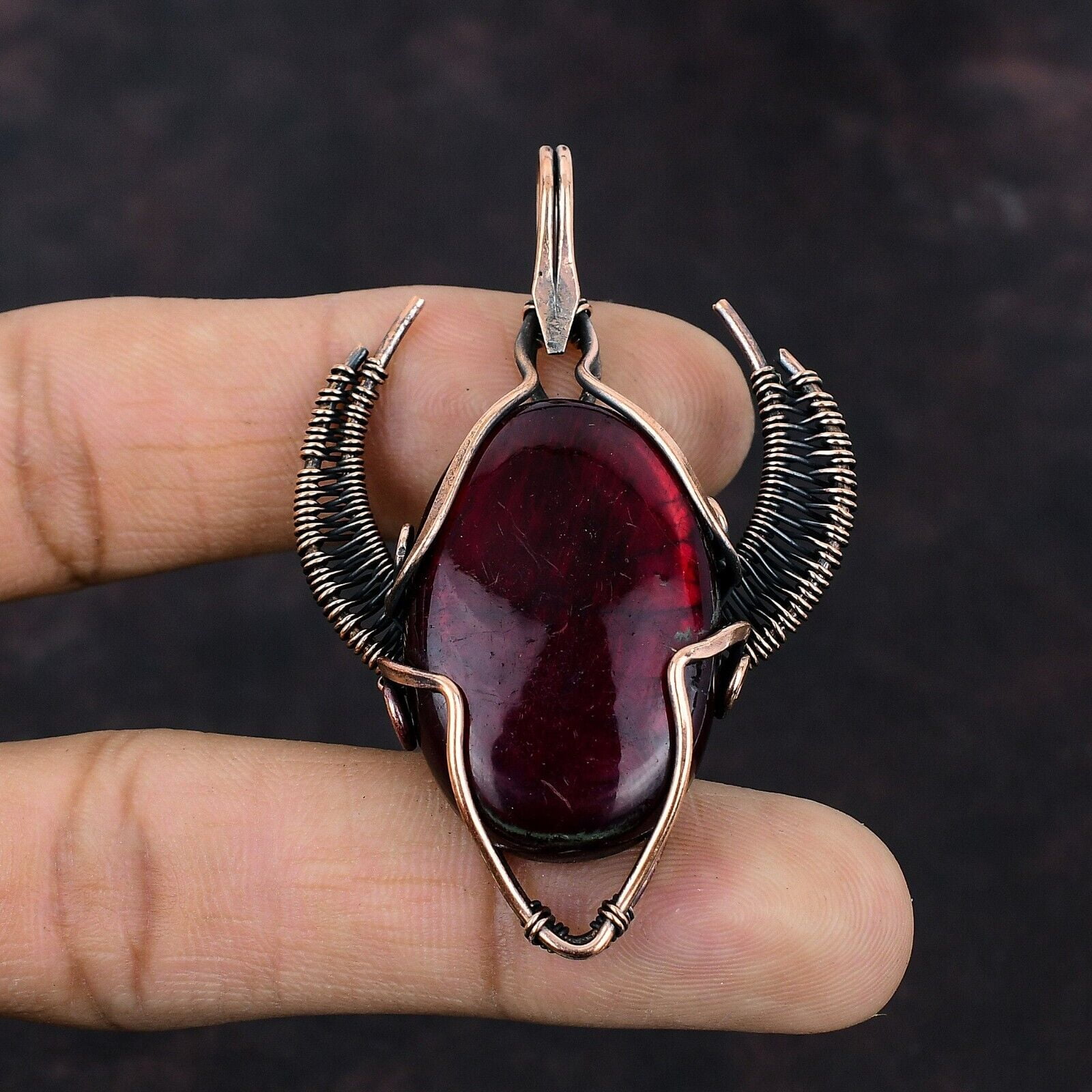 Red Fire Labradorite Copper Gift For Sister Wire Wrapped Bull Face ...