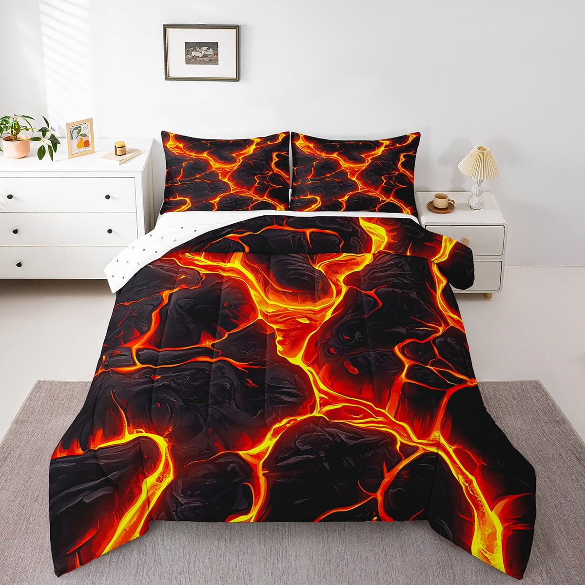 Red Fire Marble Comforter Set Modern Abstract Art Quilt Full Size Marbling Texture Bedding Set ...