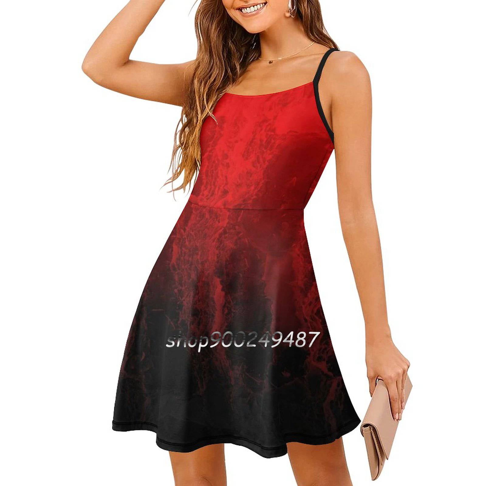 Red Fire Square Neck Dress Sweet Summer Dress Women Elegant Halter ...