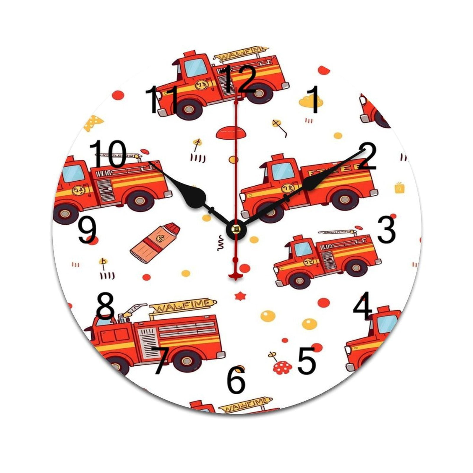Red Fire Truck Pattern Round Wall Clock Modern Design Home Living Room ...