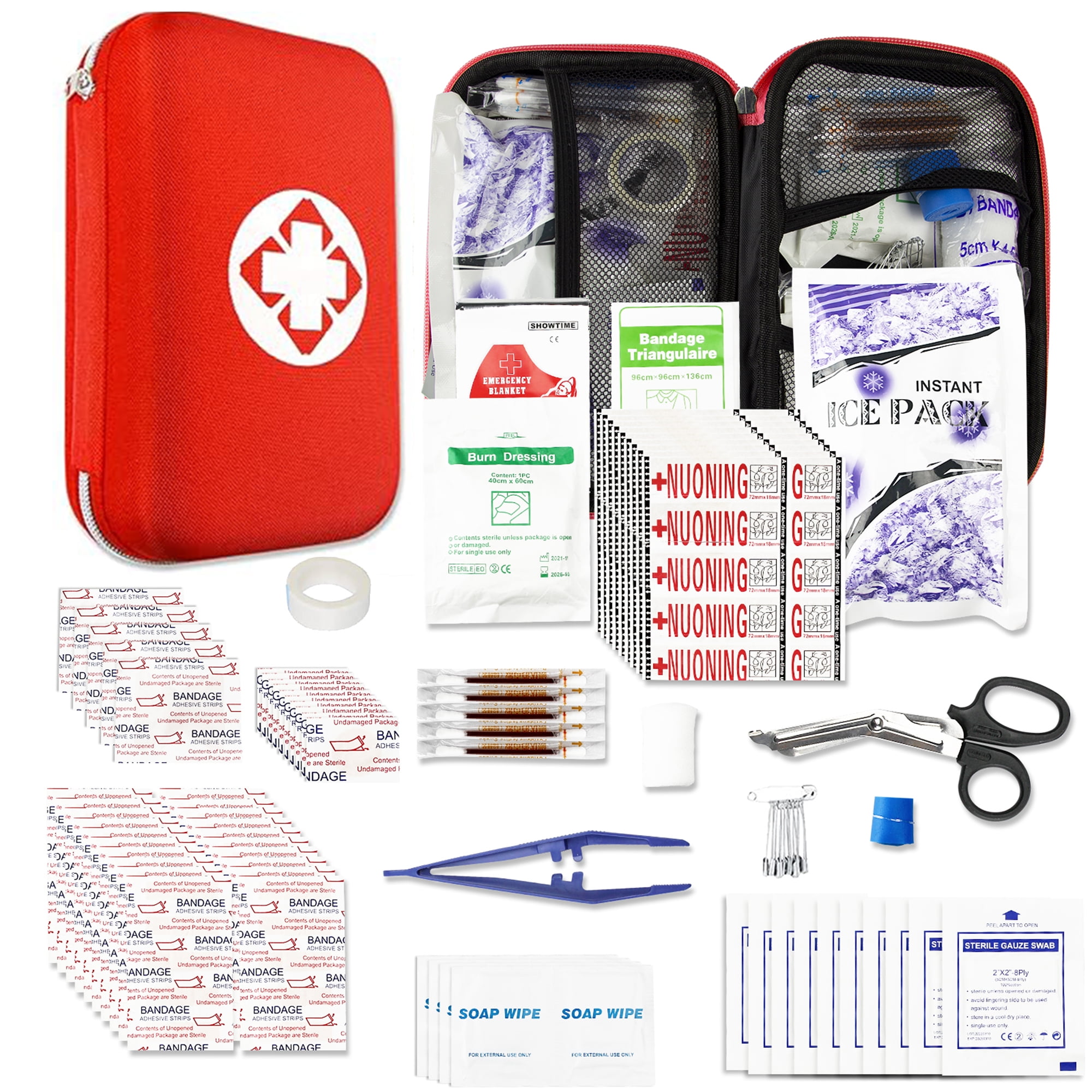 Red First Aid Kits 280 PCS Car Travel First Aid Supplies Emergency ...